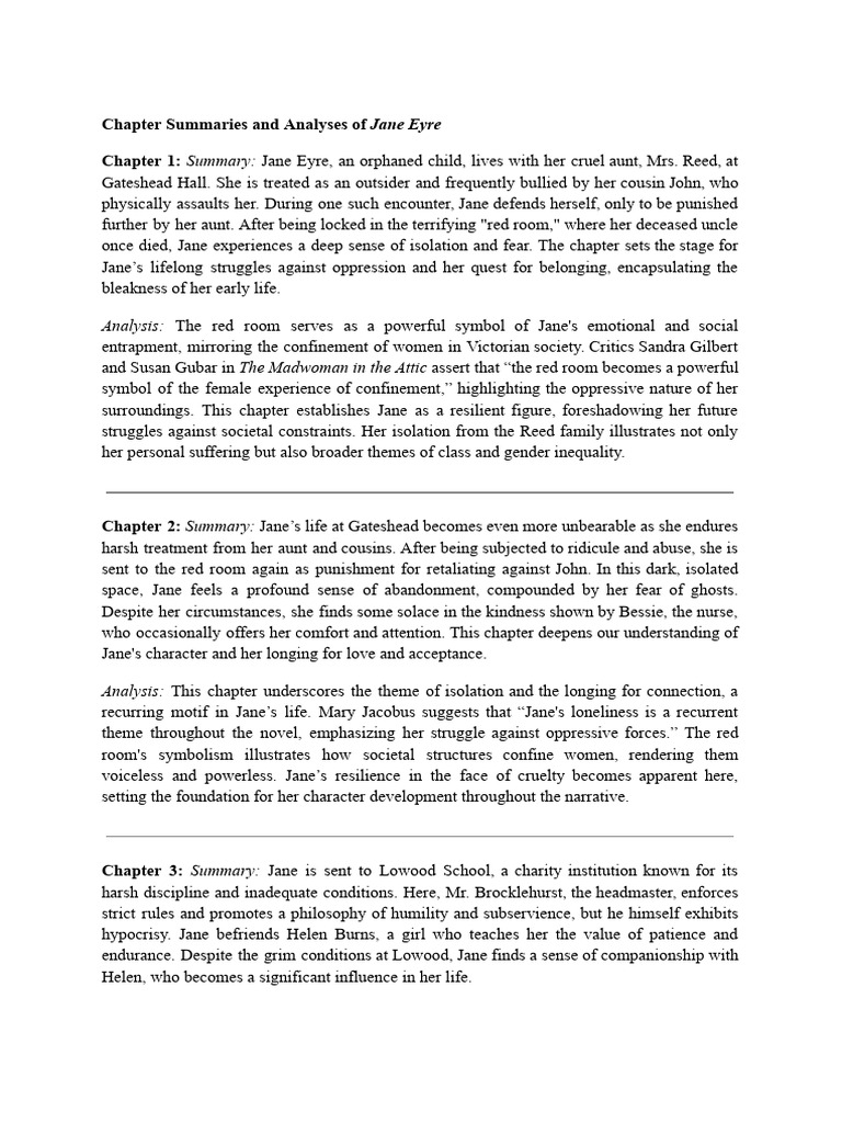 Jane Eyre: Chapter Summaries & Analyses | PDF | Jane Eyre | Love