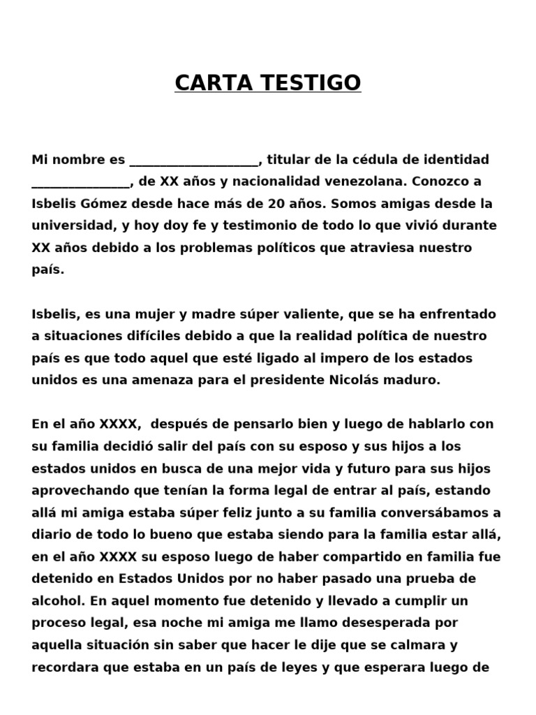 Carta de Testigo para Asilo Político | PDF | Ciencias sociales | Salud ...