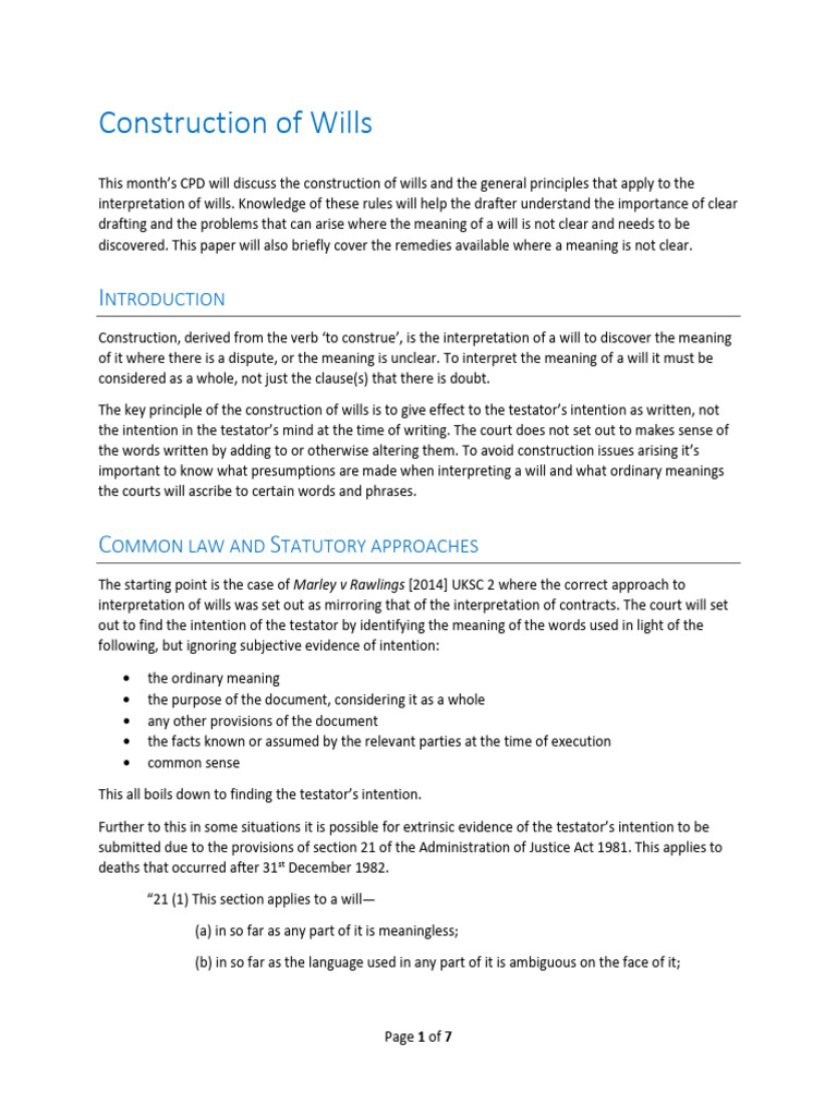 Construction of Wills | PDF | Will And Testament | Common Law