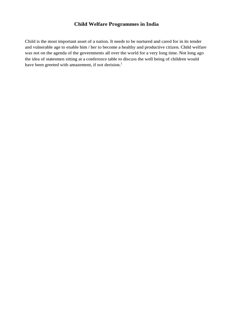 Child Welfare Programmes in India | PDF | Social Institutions | Human ...
