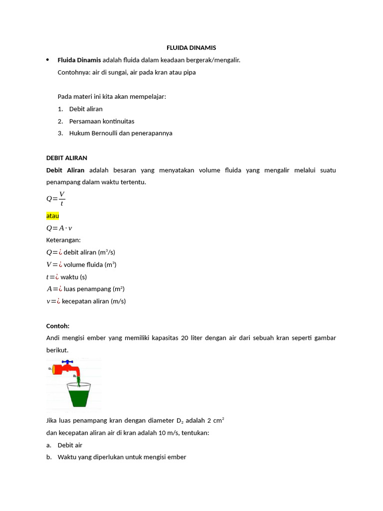 Materi Fluida Dinamis | PDF | Metode & Bahan Ajar | Griya & Taman