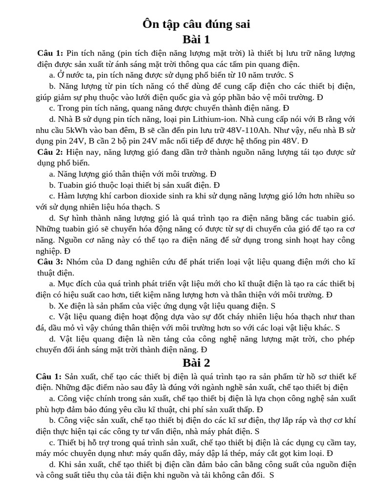 CÂU HỎI ĐÚNG SAI KTGK 1 ĐỀ CHUNG | PDF