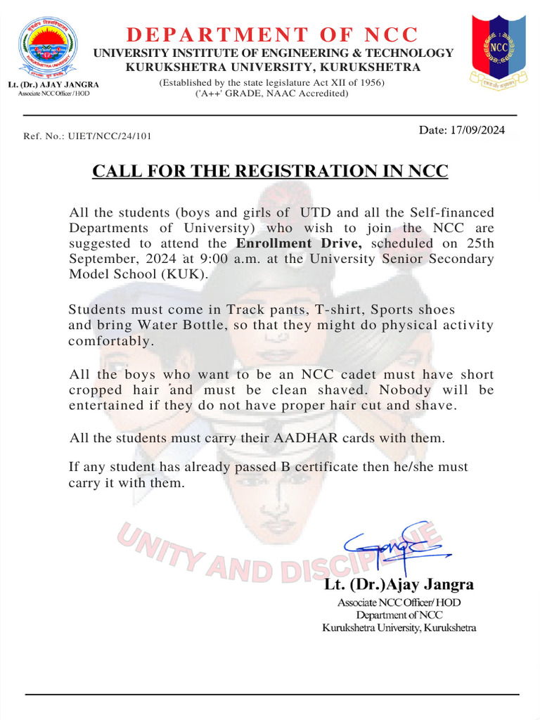 Department of NCC: Enrollment Drive | PDF