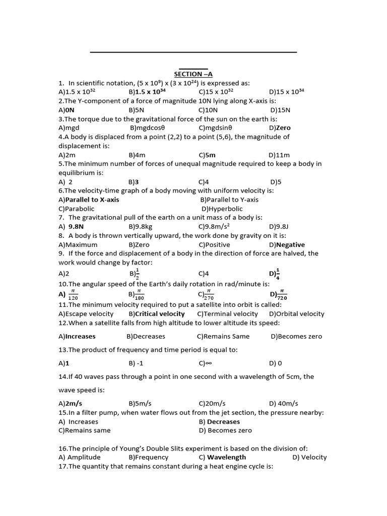 Marking Sheme Physics XI | PDF | Force | Gases