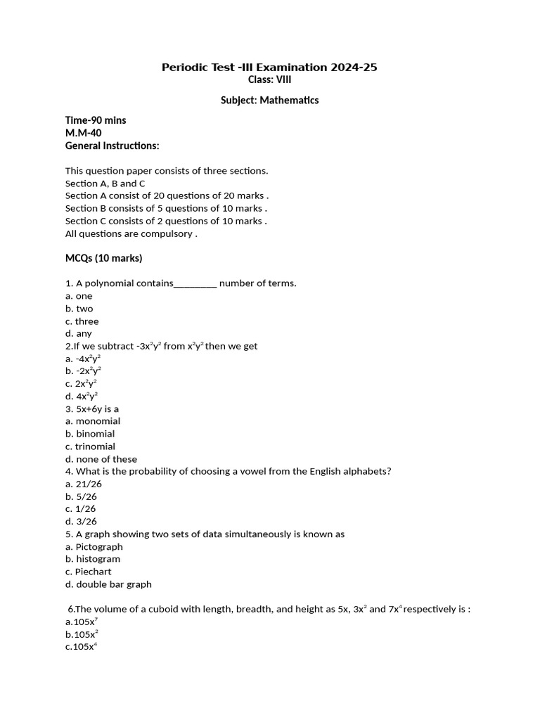 Class 8th Paper Set 2 | PDF | Pie Chart | Mathematics