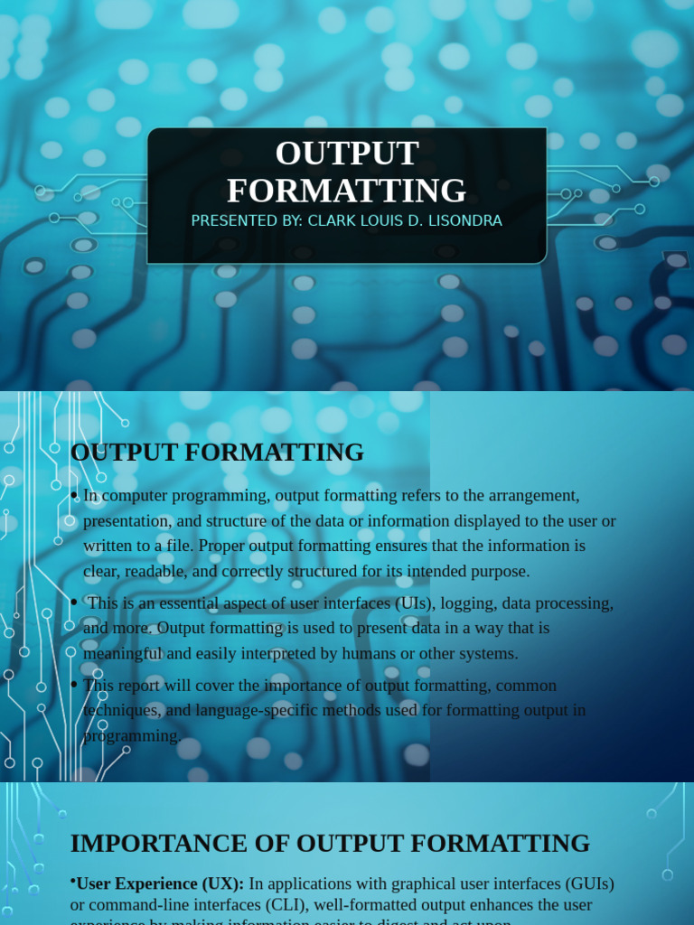 Output Formatting Report | PDF | Software Engineering | Computer Science