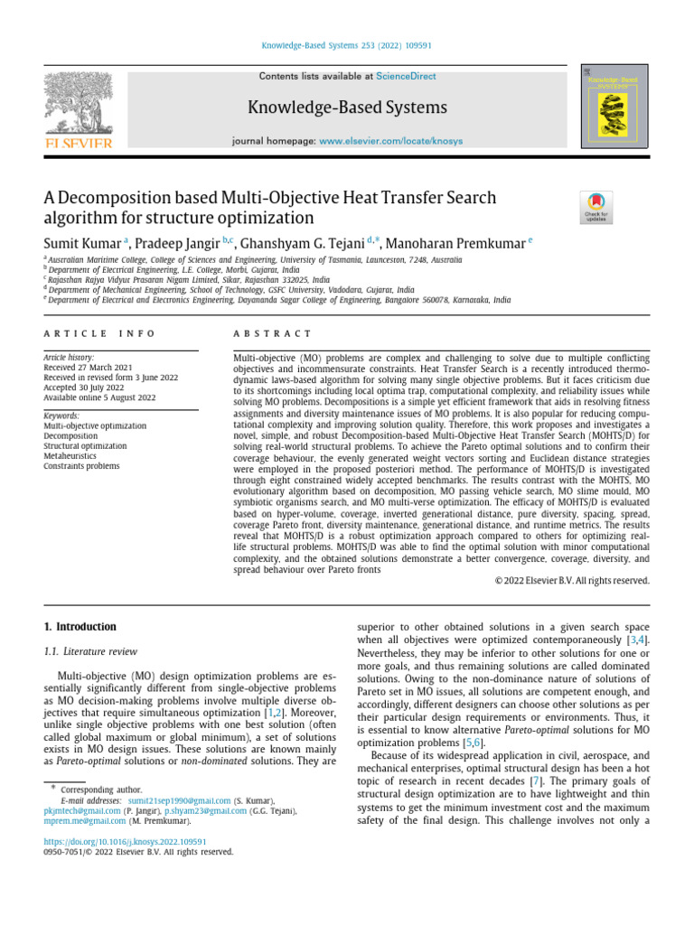 2022 A Decomposition Based Multi-Objective Heat Transfer Search | PDF | Mathematical ...