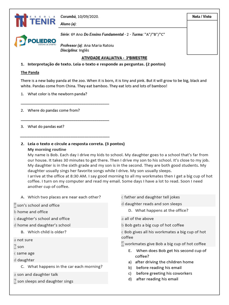 Atividade Present Continuous | PDF