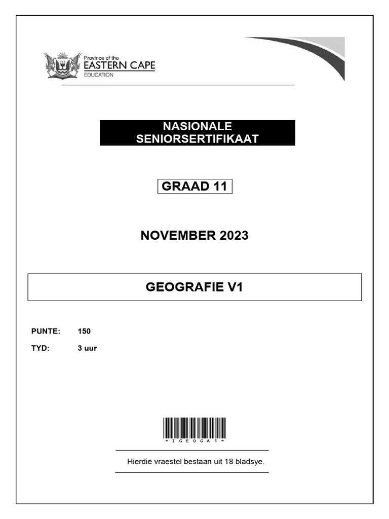 GEOGRAPHY P1 QP GR11 NOV 2023 - Afrikaans D | PDF