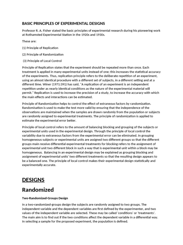 Experimental Designs and Controlling Ev | PDF | Experiment | Design Of Experiments