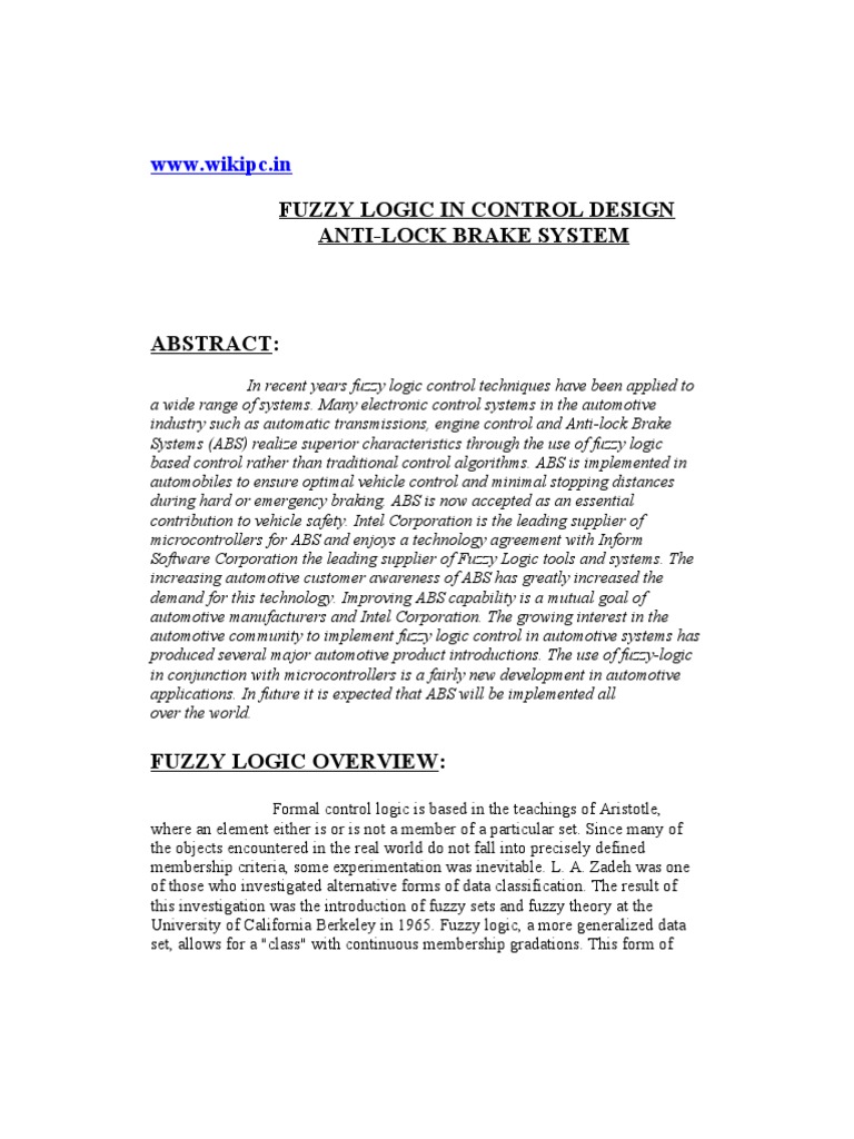 Fuzzy Logic Control Design Wikipc - in | PDF | Anti Lock Braking System ...