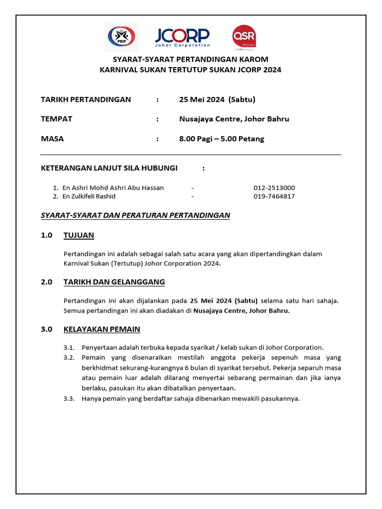 Syarat & Borang Penyertaan (Karom) 2024 - JLG Team | PDF