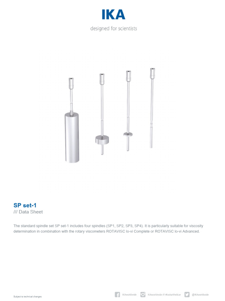 SP Set-1 Viscosity Spindle Data Sheet | PDF