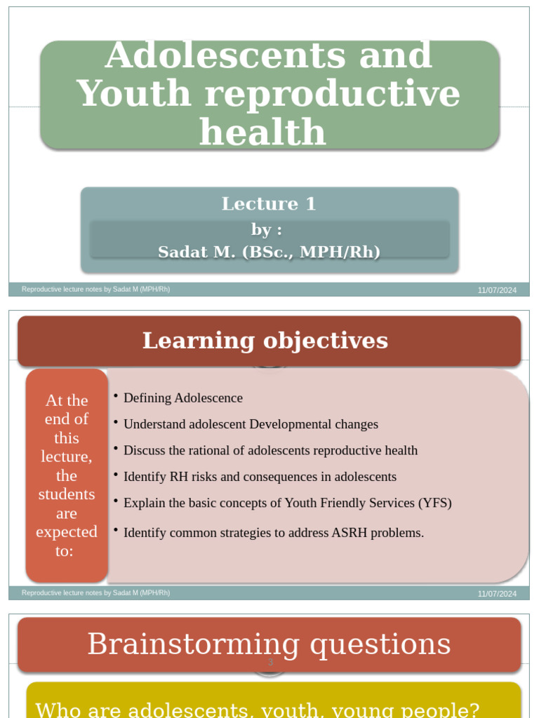 Lecture 1. Adolescent and Youth Reproductive Health For Lecturing | PDF ...