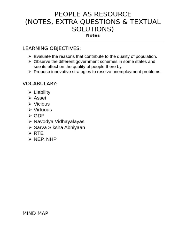 People As Resource (NOTES, GRADE 9 CBSE CURRICULUM) | PDF ...