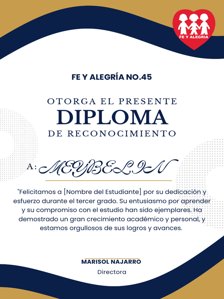 Certificado de Reconocimiento Diploma Formal Azul y Dorado | PDF ...