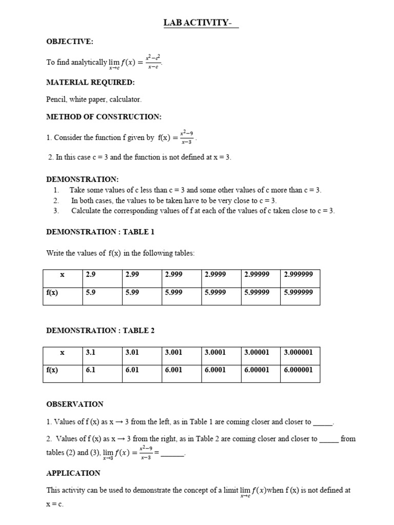 Calculating Limits with Tables | PDF