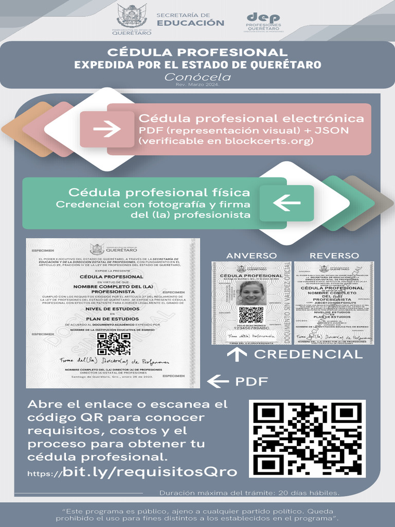 Especimen Cédula Profesional Electrónica Querétaro | PDF