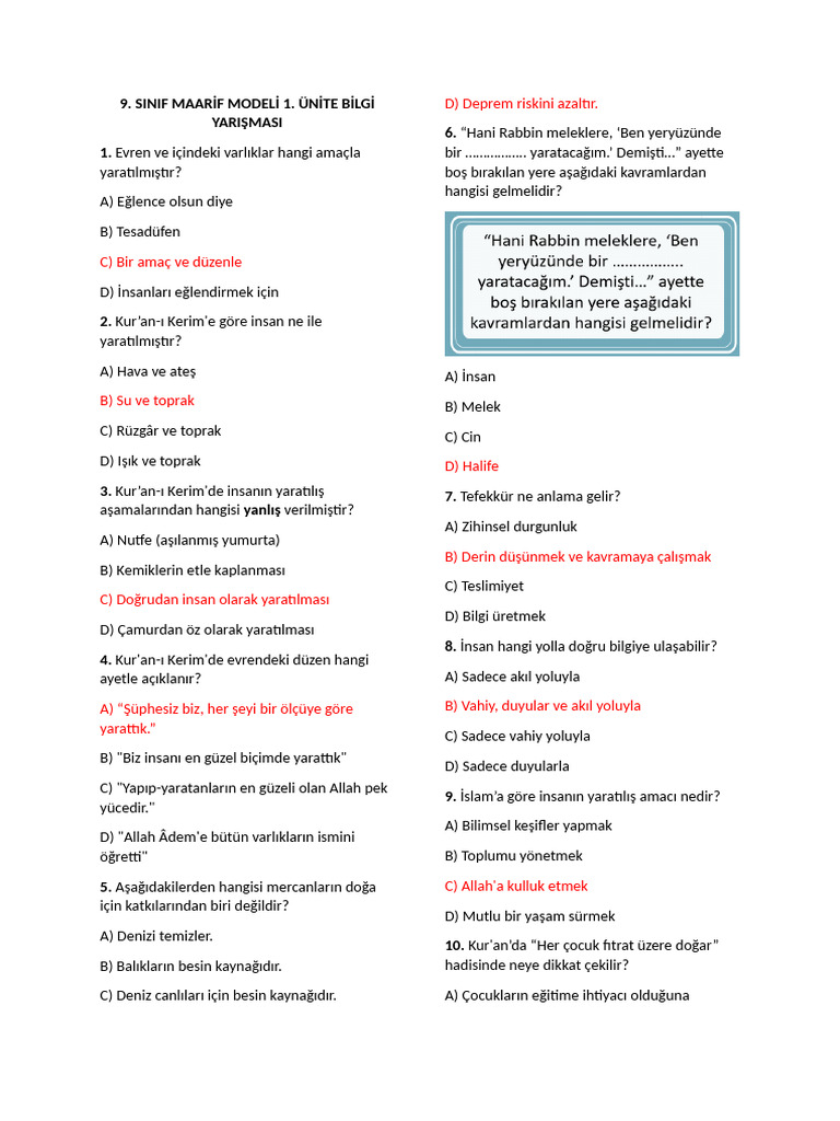 Mari̇f Dkab-9 1. Üni̇te Kahoot Bi̇lgi̇ Yarişmasi | PDF