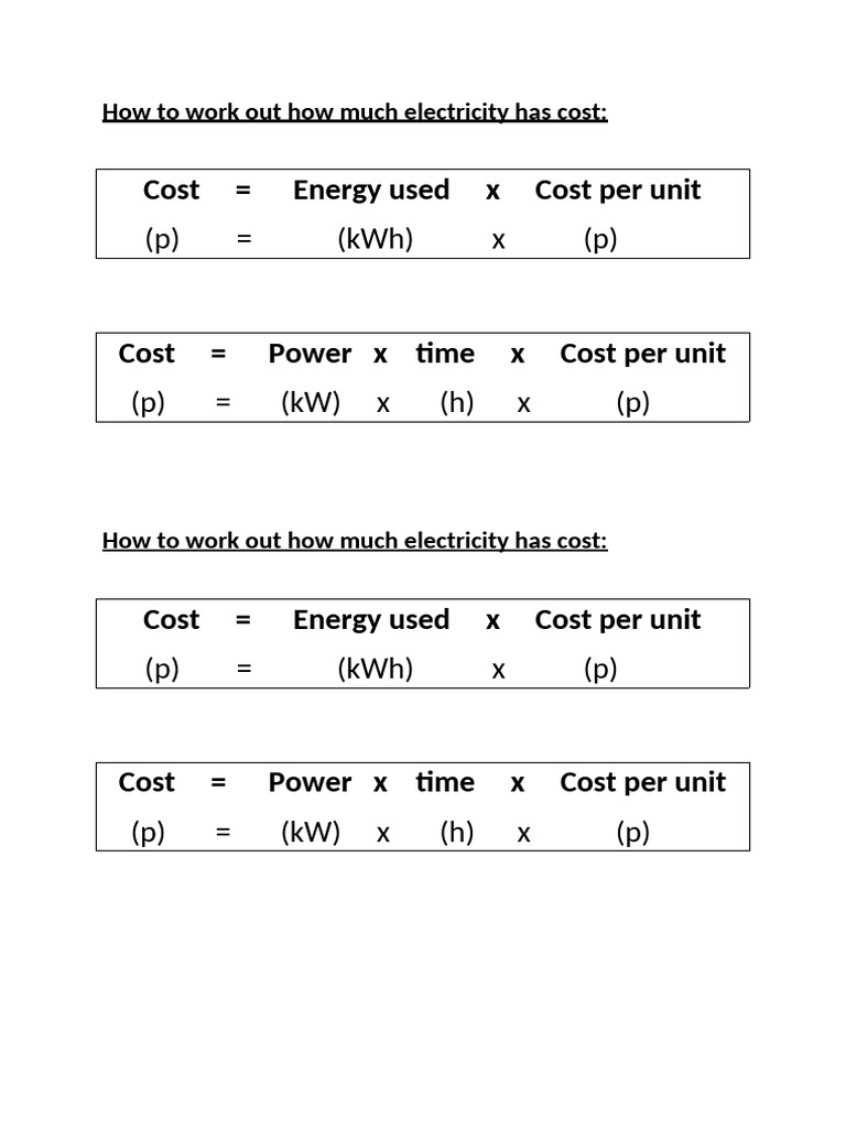 Electricity Cost Calculation Guide | PDF | Science & Mathematics ...