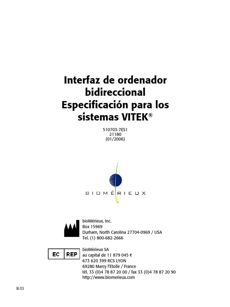 User Manual - 510703-7ES1 - BCI Specifications For VITEK Systems SPANISH - 21180 | PDF ...