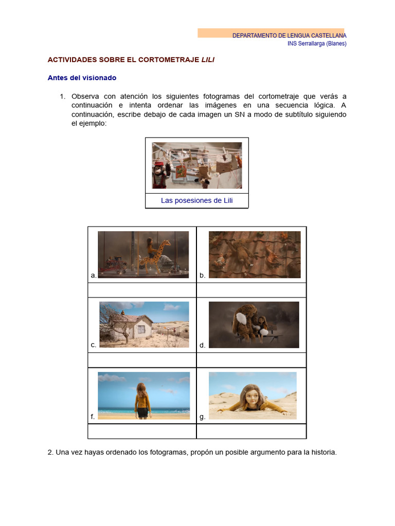 Actividades sobre el cortometraje Lili | PDF | Temor