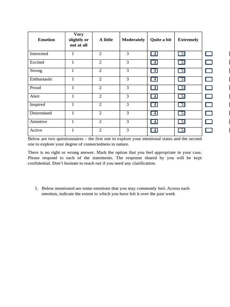 PANAS-Nature Connectedness Questionnaire | PDF | Psychology ...