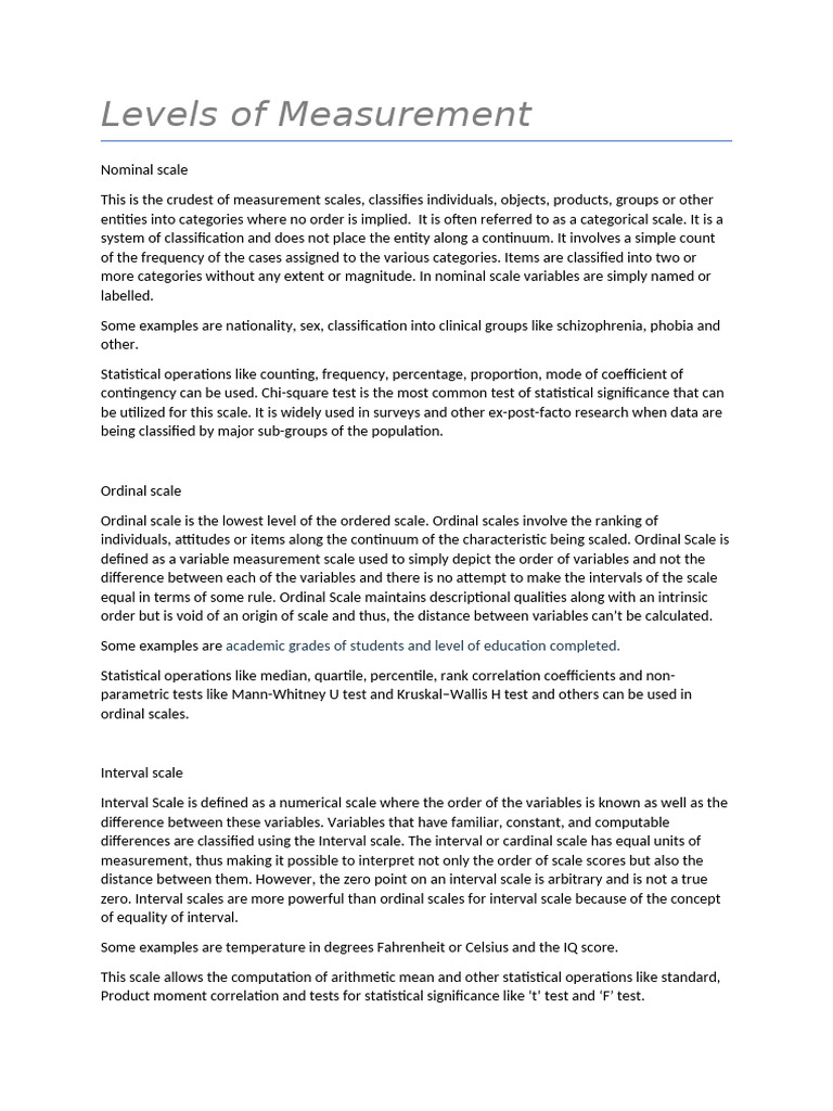 Levels of Measurement | PDF | Level Of Measurement | Statistics