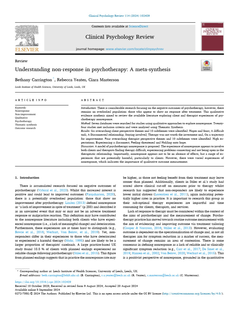 Clinical Psychology Review | PDF | Psychotherapy | Qualitative Research