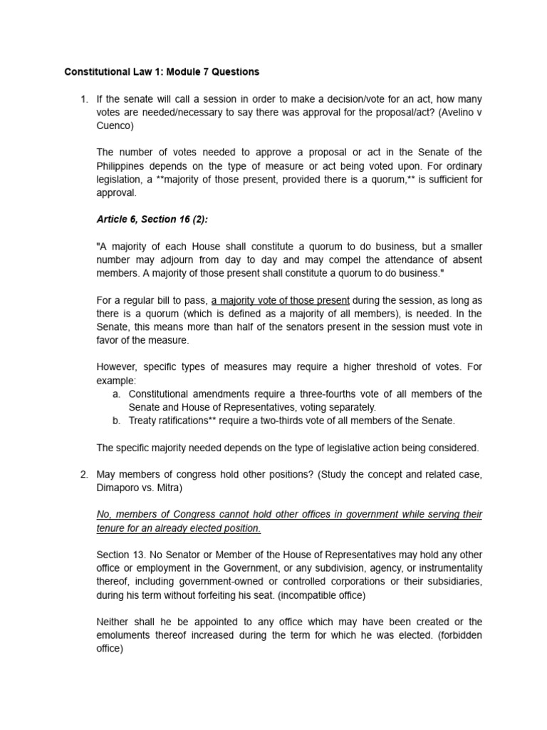 Constitutional Law 1 - Module 7 Questions | PDF | Public Law | Government