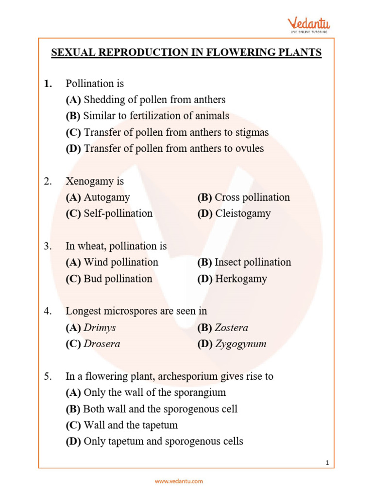 Sexual Reproduction in Flowering Plants NEET Questions | PDF | Biology ...