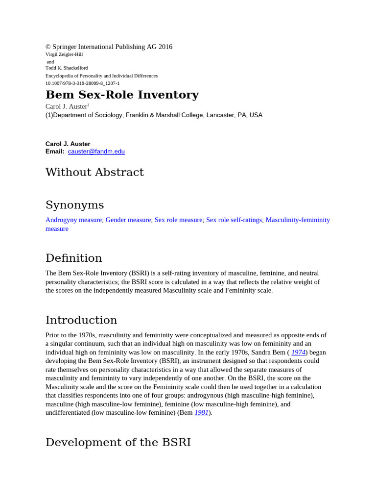 Bem Sex-Role Inventory Overview | PDF | Social Constructionism | Gender