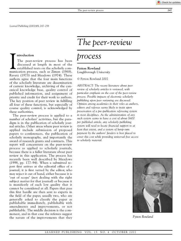 Learned Publishing - 2002 - Rowland - The Peer Review Process | PDF ...