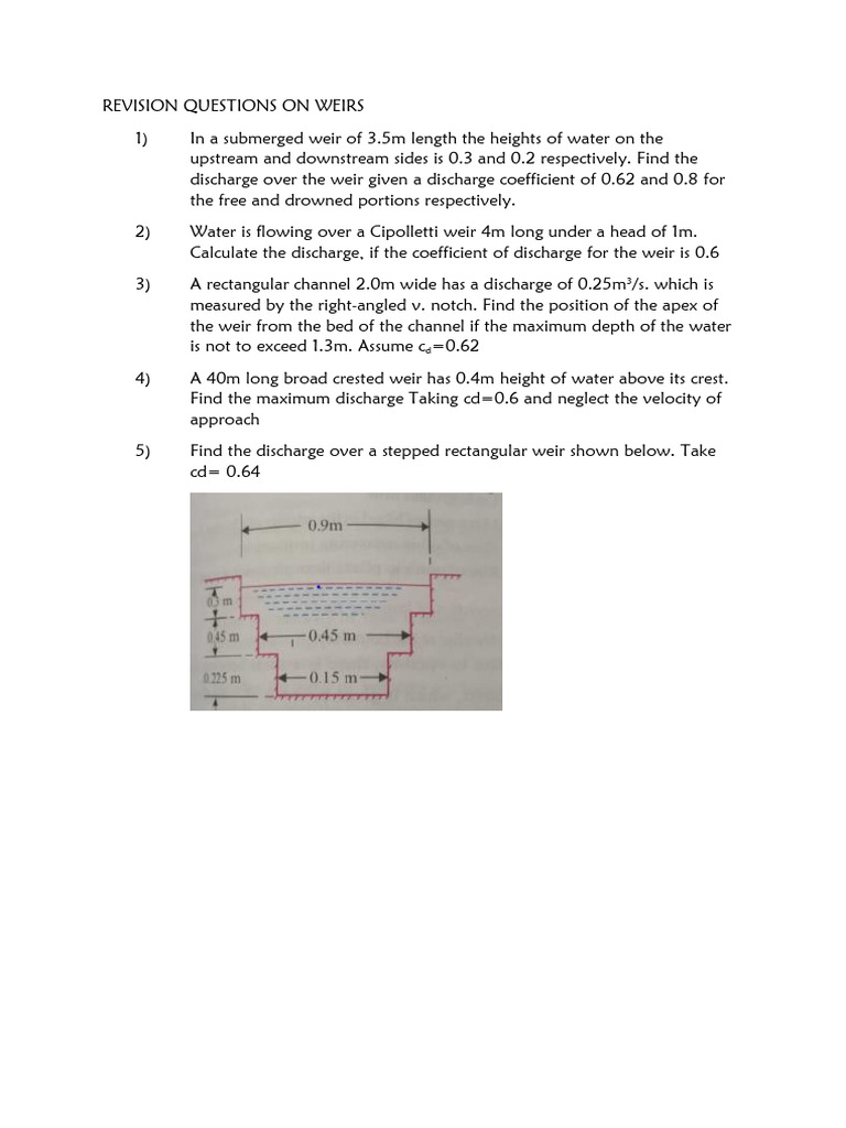 Revision Questions On Weirs | PDF | Home & Garden | Science & Mathematics