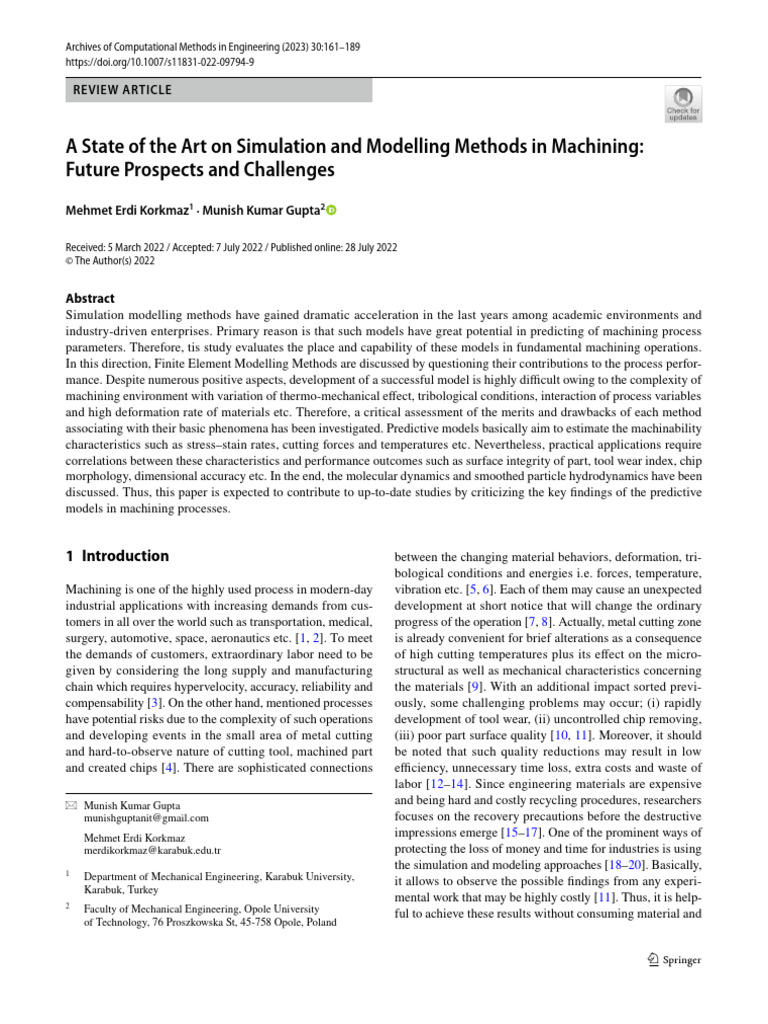 A State of The Art On Simulation and Modelling Methods in Machining ...