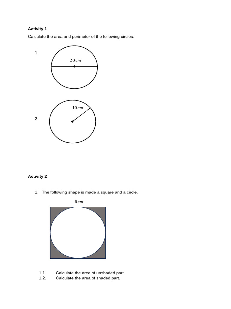 Area and Perimeter of A Circle | PDF
