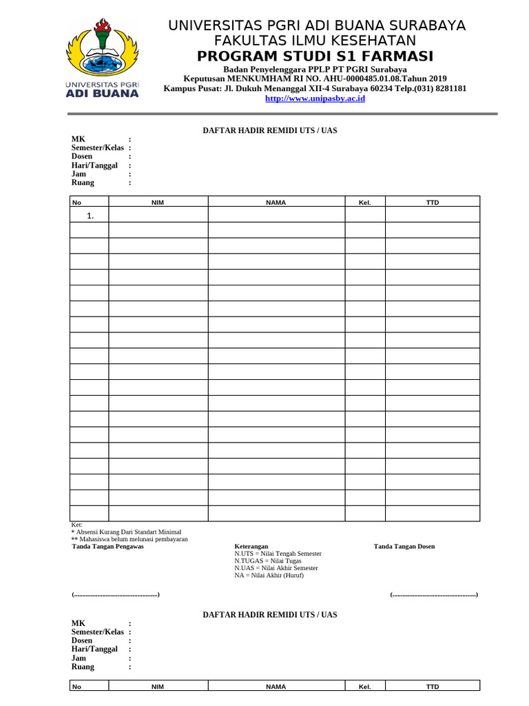Daftar Hadir Remidi Uts Uas Kop 2024 | PDF