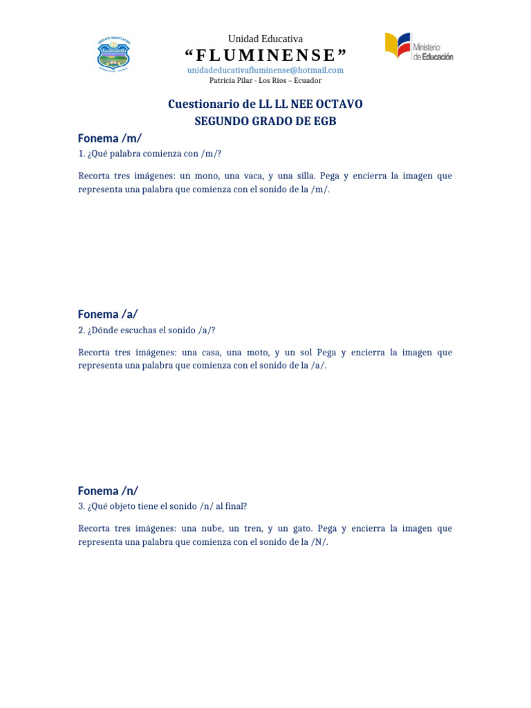 Actividades de Fonemas para Segundo Grado | PDF | Artes del Lenguaje y ...