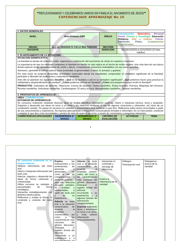 Experiencia de Aprendizaje Iv Ciclo | PDF | Números | Geometría