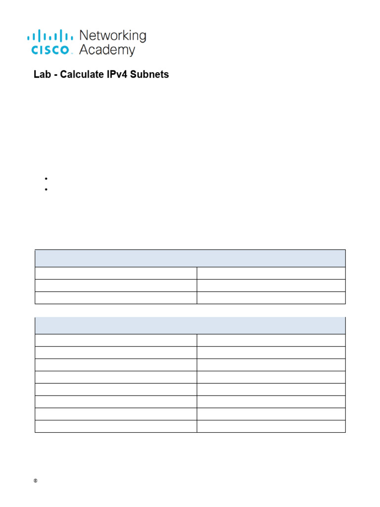 11.6.6 Lab - Calculate IPv4 Subnets | PDF | Ip Address | Computer Science