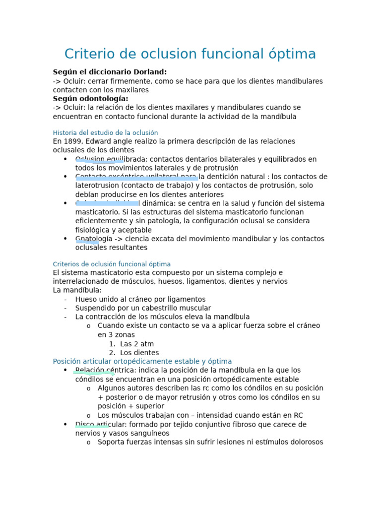 Capitulo 5. Criterio de Oclusion Funcional Óptima | PDF | Odontología ...