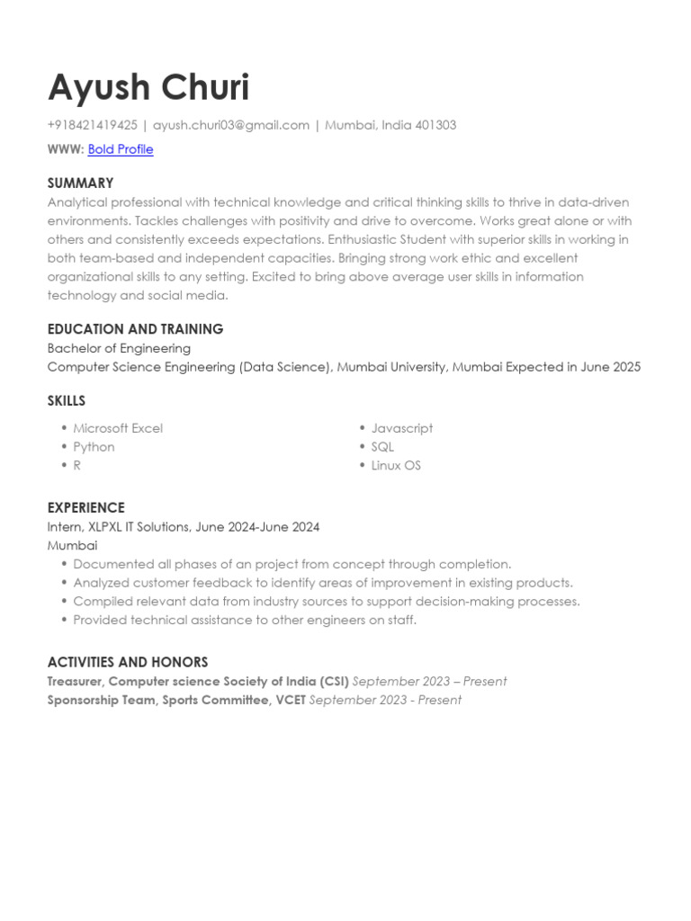 Ayush Churi Resume | PDF | Art | Computers