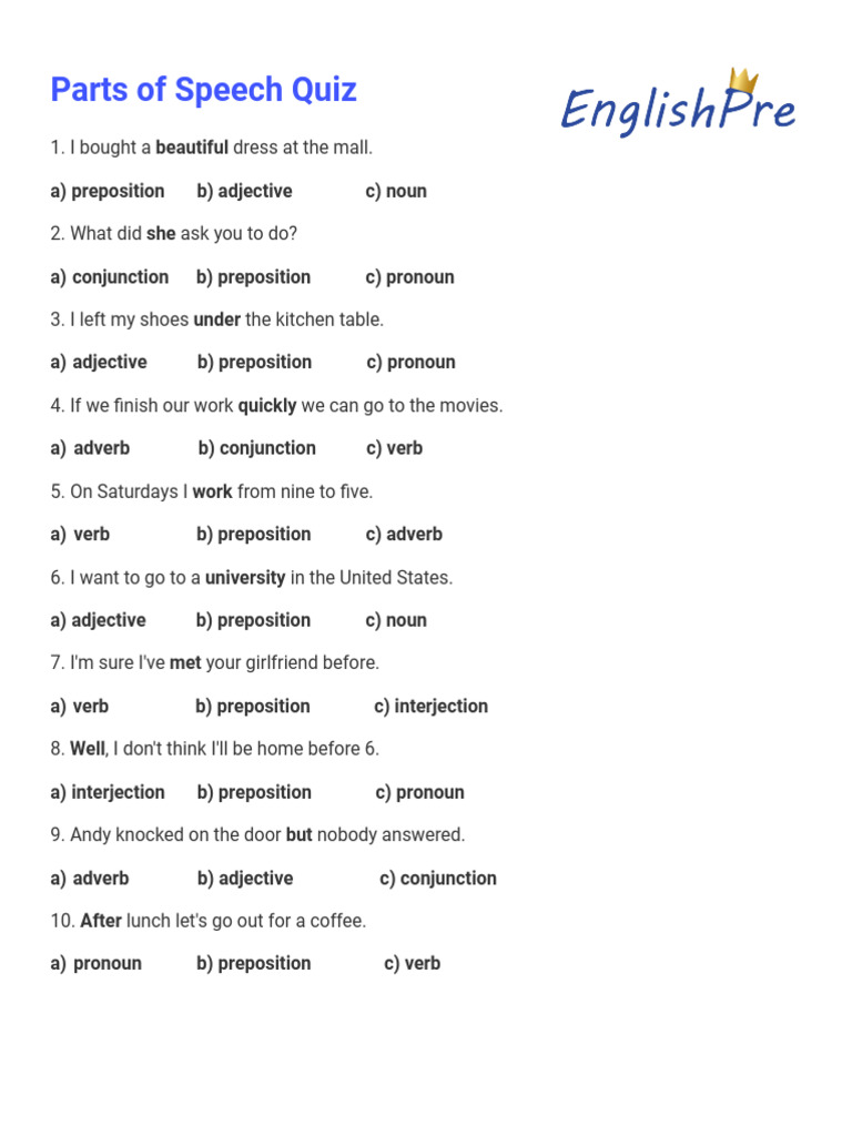 Parts_of_Speech_Quiz | PDF