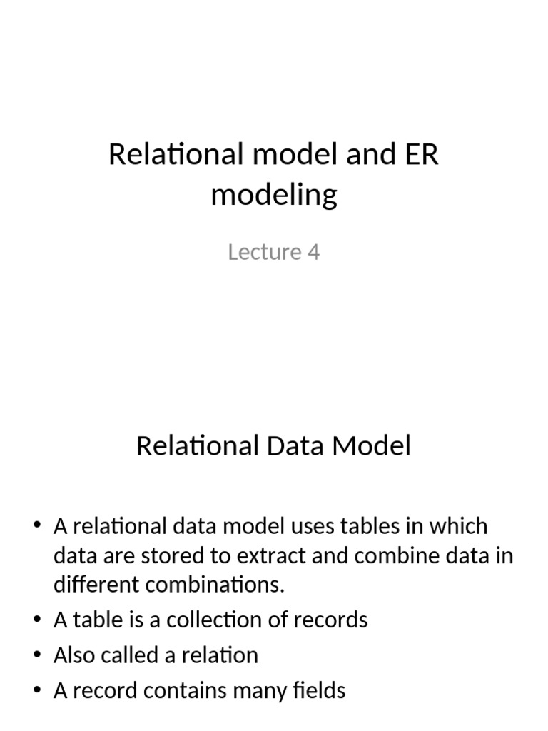 Lecture 5 Relational Model and ER Modelling | PDF | Relational Model | Relational Database
