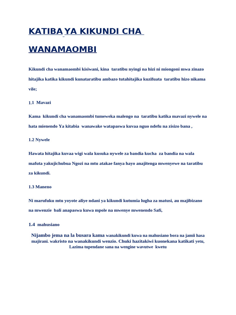 Katiba Ya Kikundi Cha Wanamaombi | PDF