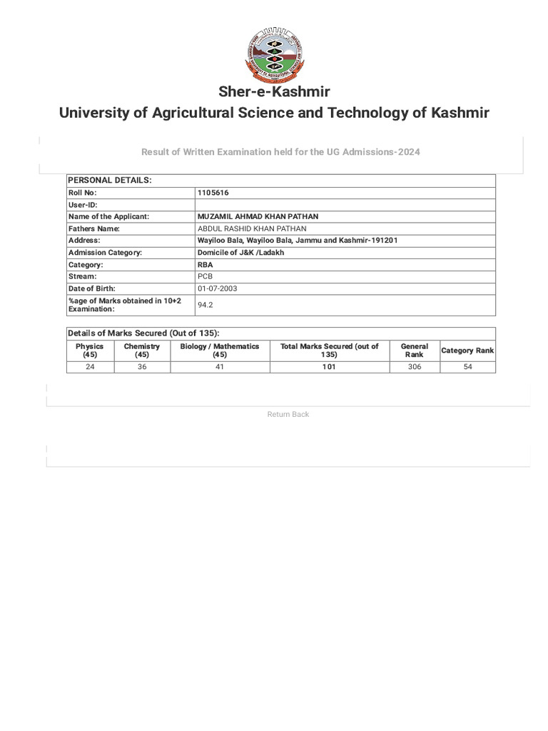 Ug Exam Results 2024 Skuast K Pdf