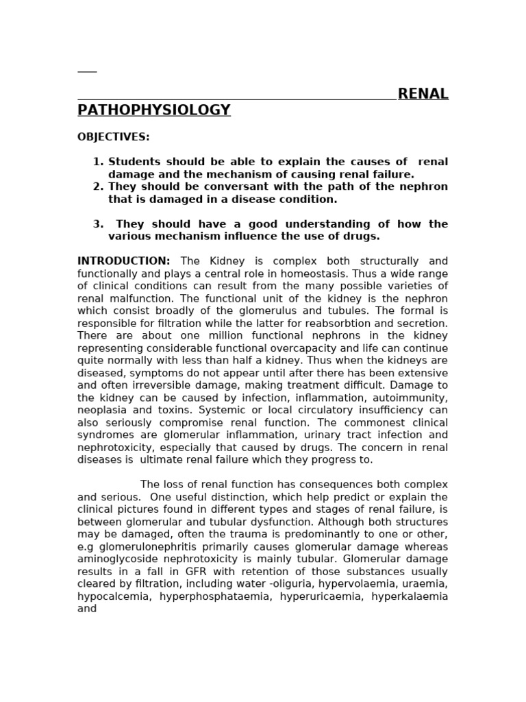 Renal Pathophysiology and Failure Explained | PDF | Kidney | Kidney Disease