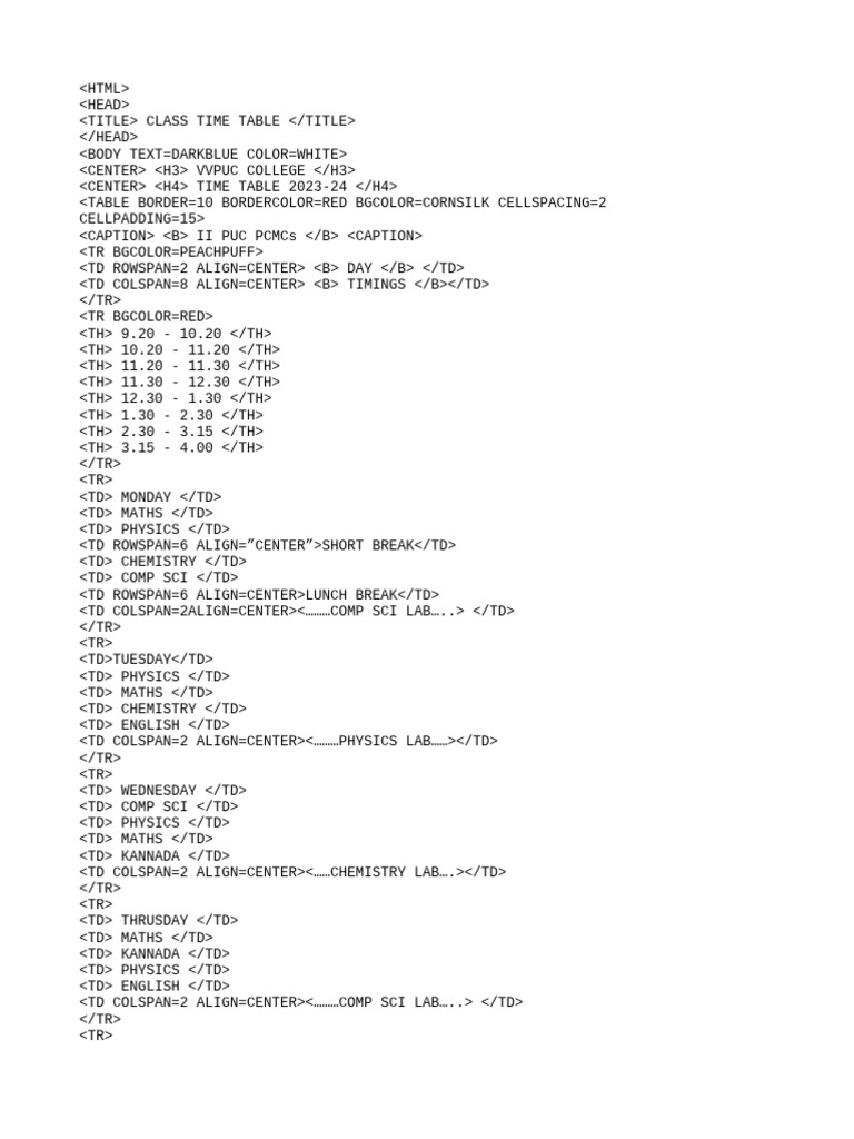 Timetable HTML | PDF | Computers