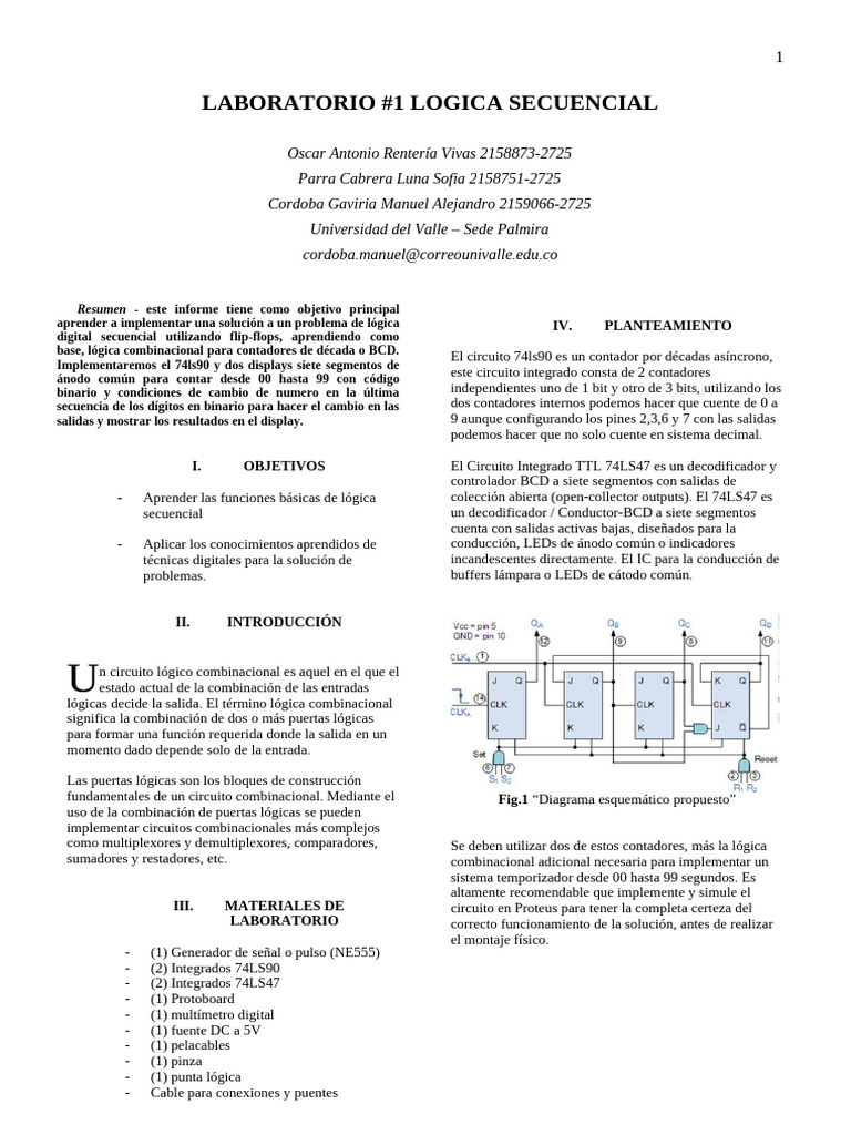 Laboratorio1 Secuenciales | PDF | Decimal codificado en binario | Ingeniería Electrónica