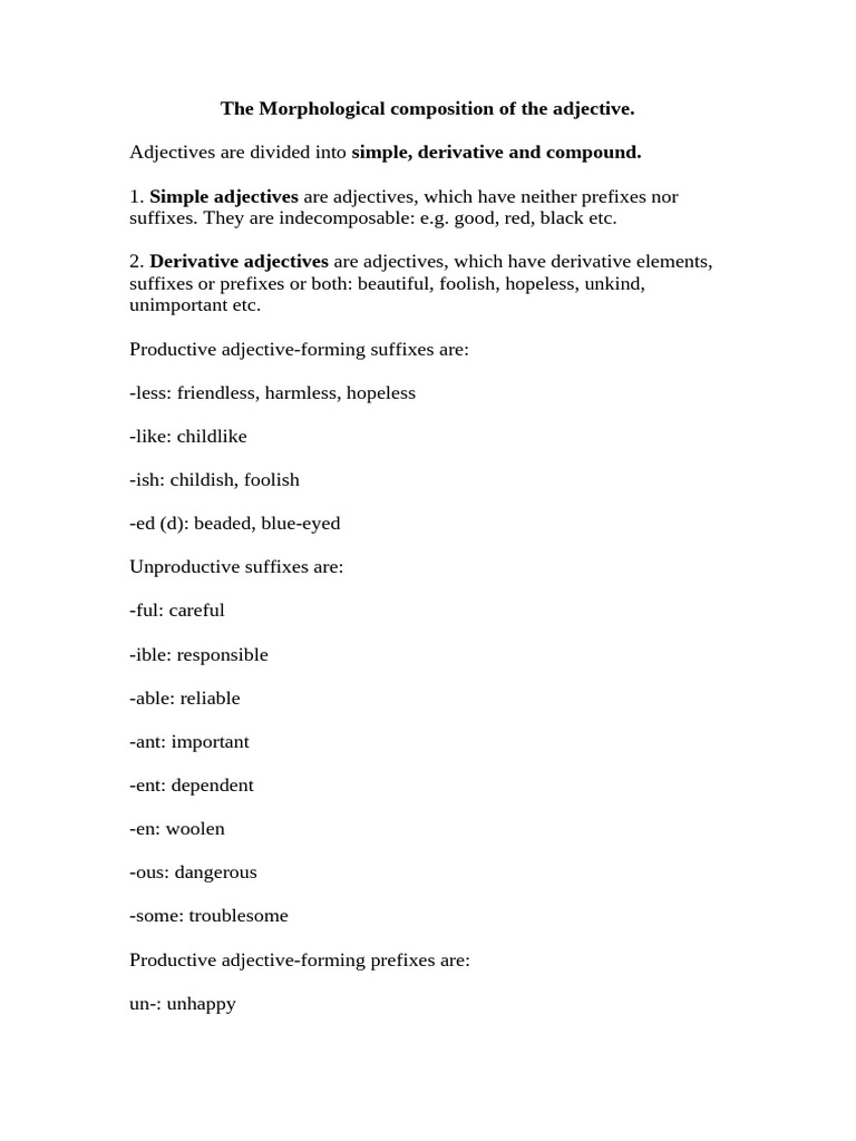 Morphological Composition of The Adjective | PDF | Semantic Units | Language Families